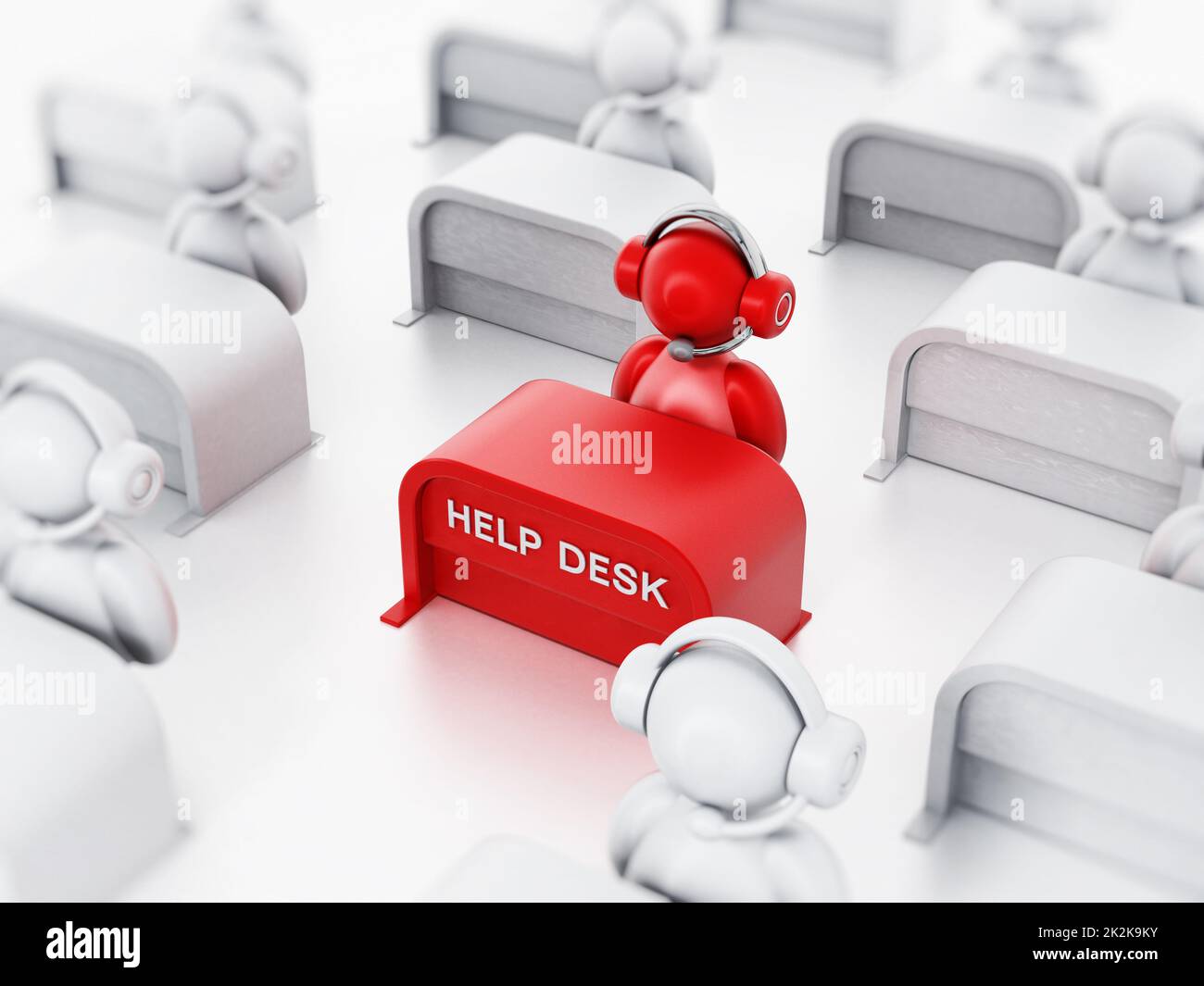 Customer representative with headset sitting on the help desk. 3D illustration Stock Photo - Alamy