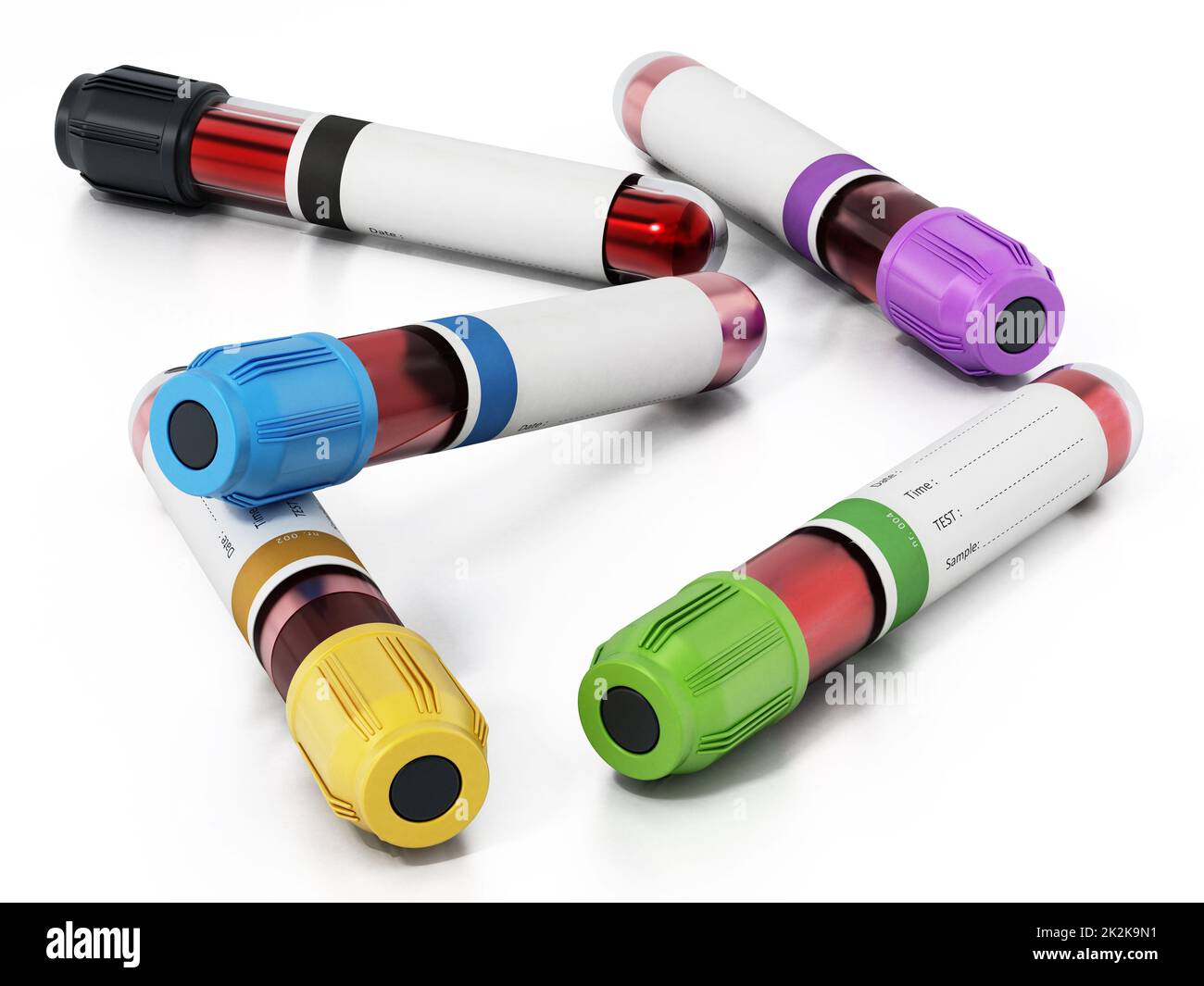 Blood vials with colored lids. 3D illustration Stock Photo - Alamy