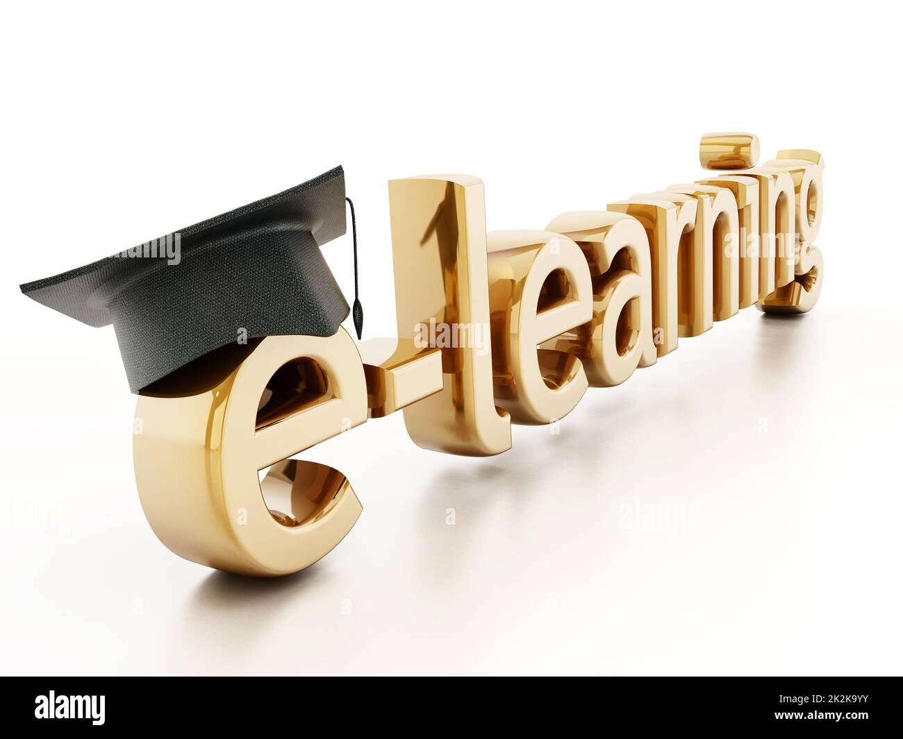 Graduation cap on letter e of e-learning word. 3D illustration Stock ...