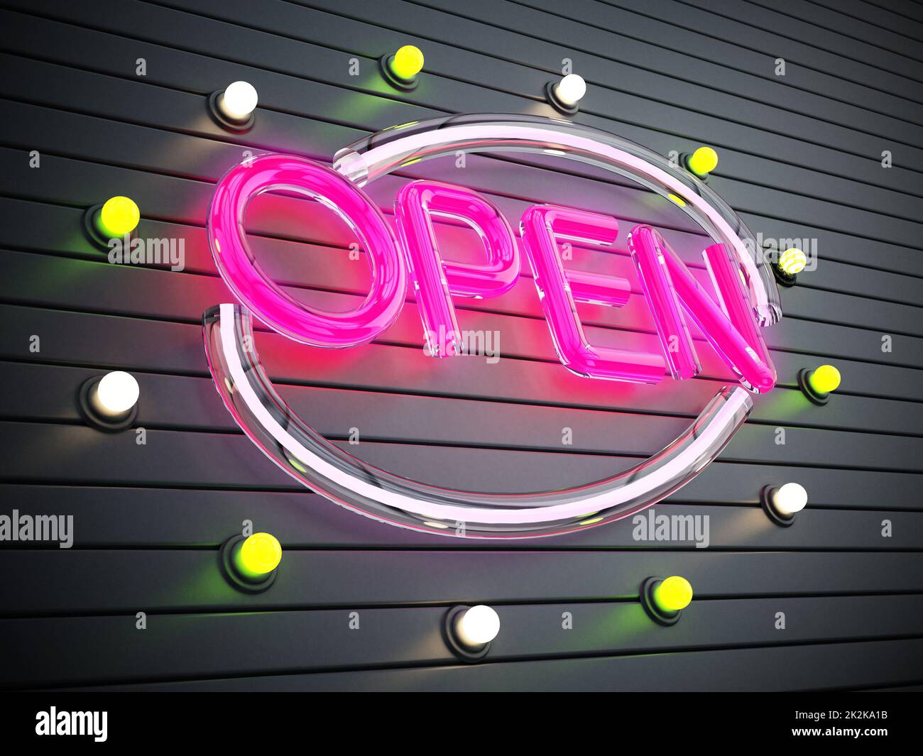 Neon illuminated Open signboard. 3D illustration Stock Photo - Alamy