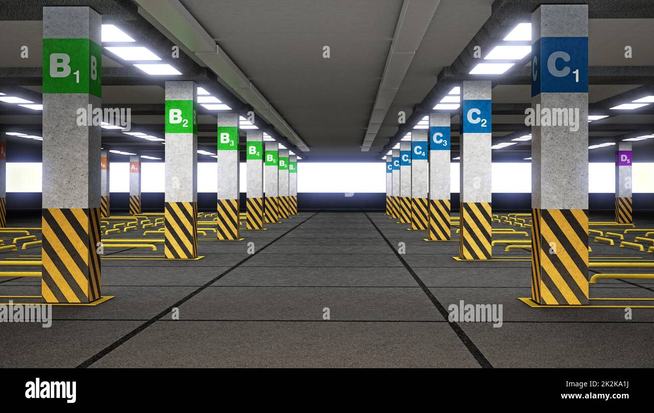 Empty parking lot with signs and guidelines. 3D illustration Stock ...
