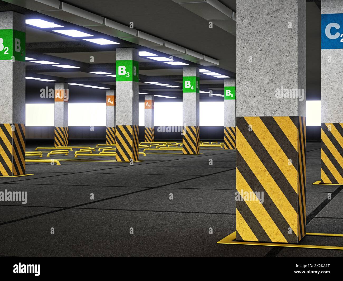 Empty parking lot with signs and guidelines. 3D illustration Stock ...
