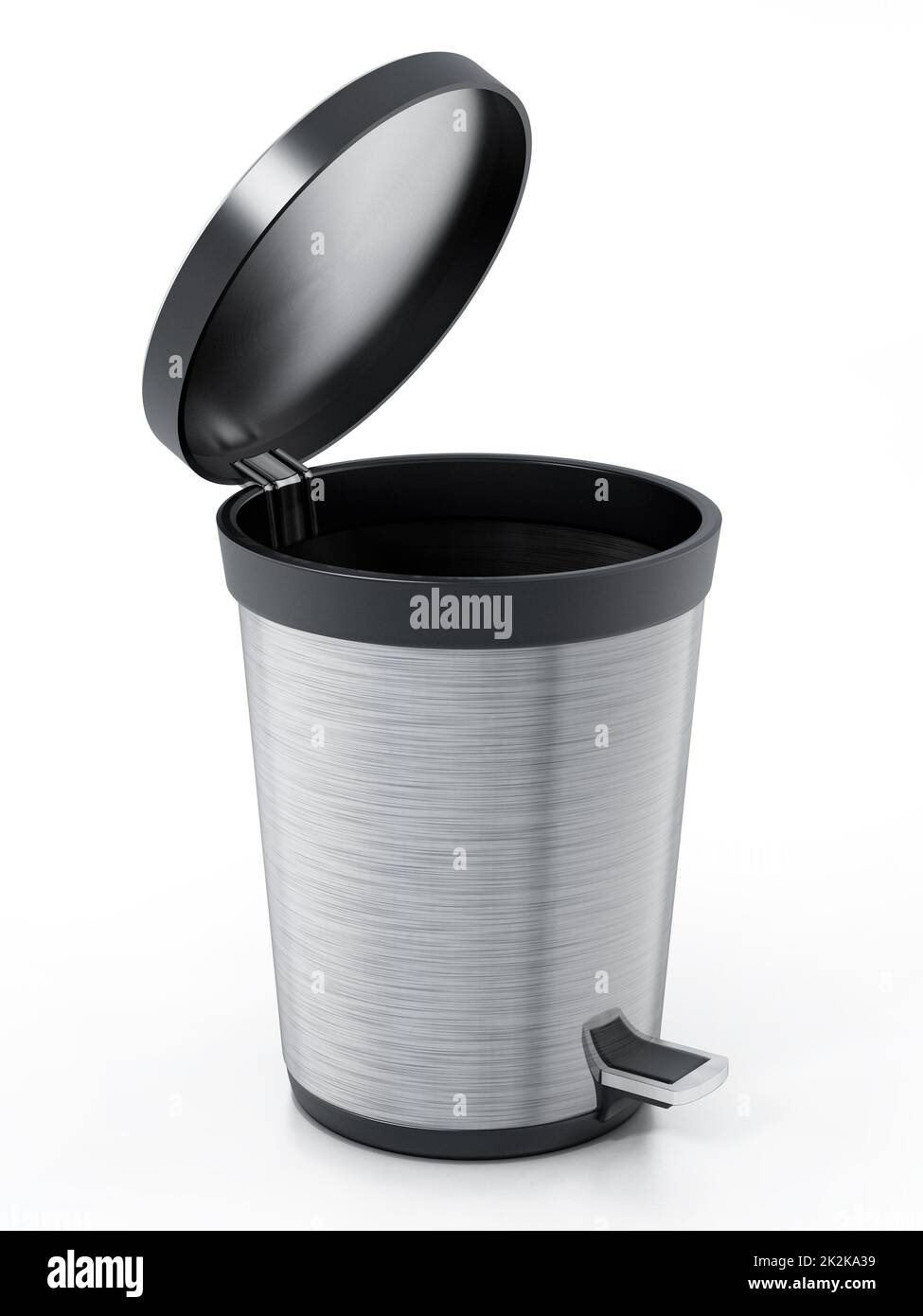 Brushed steel trash bin isolated on white background. 3D illustration ...