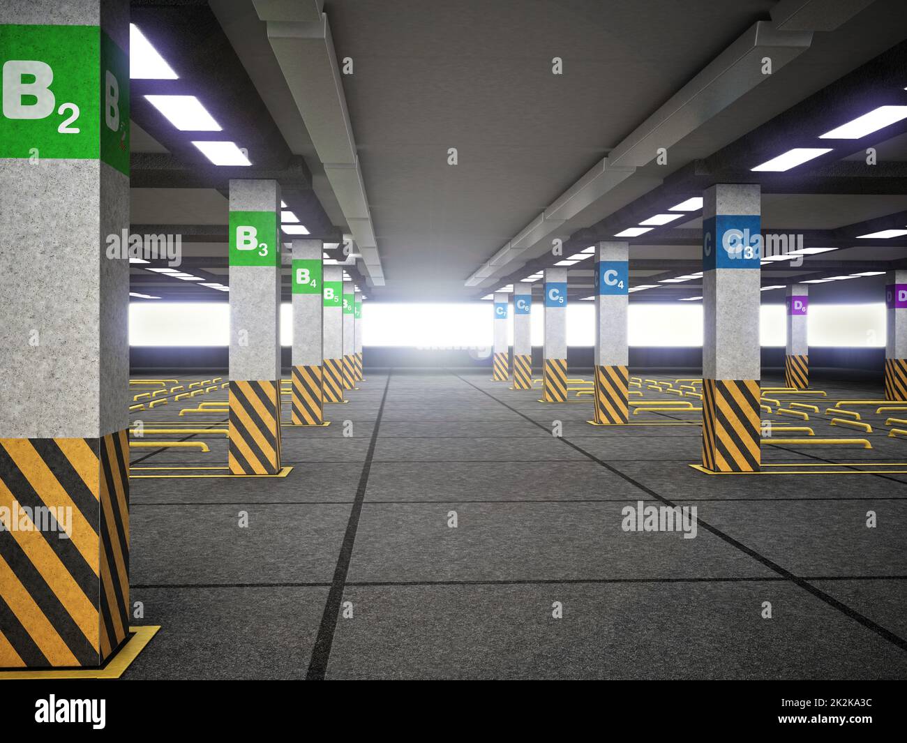 Empty parking lot with signs and guidelines. 3D illustration Stock ...