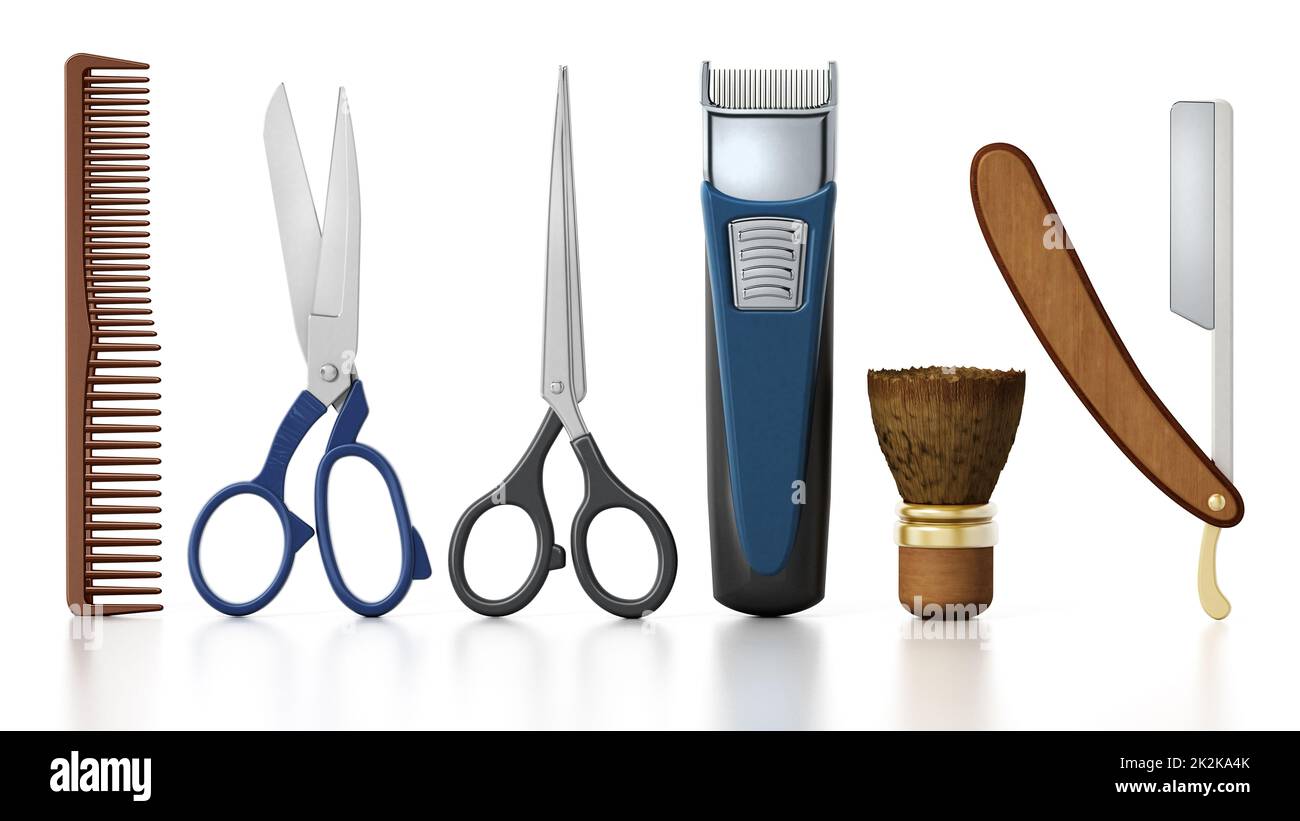 Barber tools isolated on white background. 3D illustration Stock Photo ...