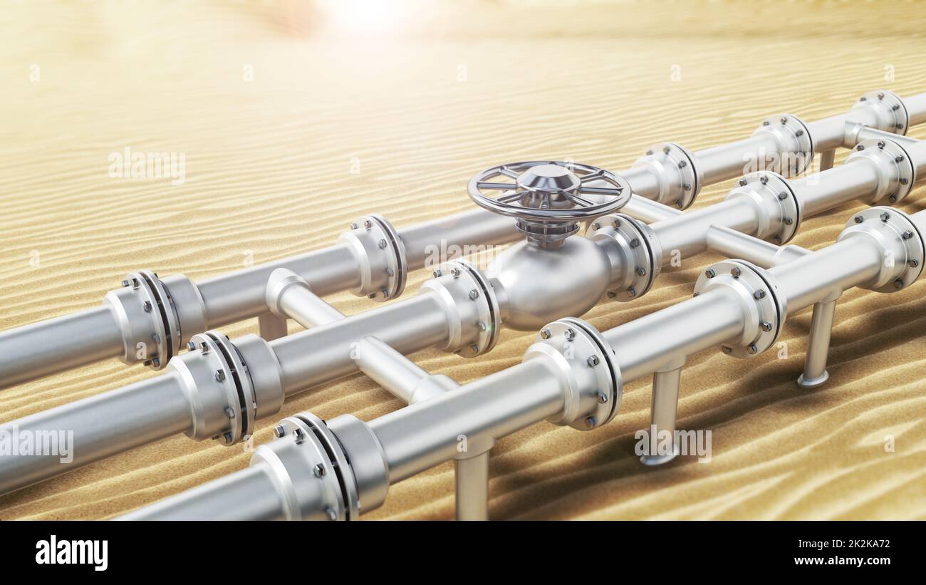 Oil pipeline on desert sand. 3D illustration Stock Photo - Alamy