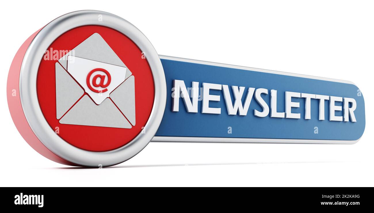 Newsletter word and envelope icon isolated on white background. 3D ...