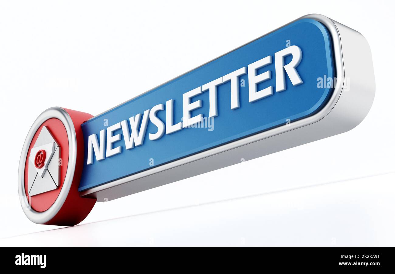 Newsletter word and envelope icon isolated on white background. 3D ...