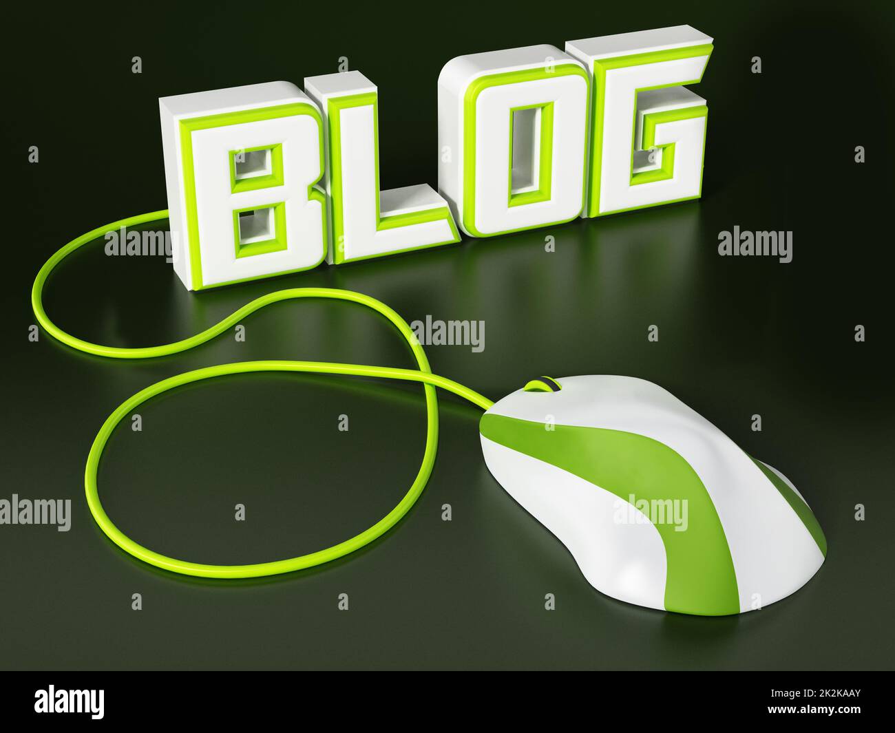 Cable mouse connected to blog text. 3D illustration Stock Photo - Alamy