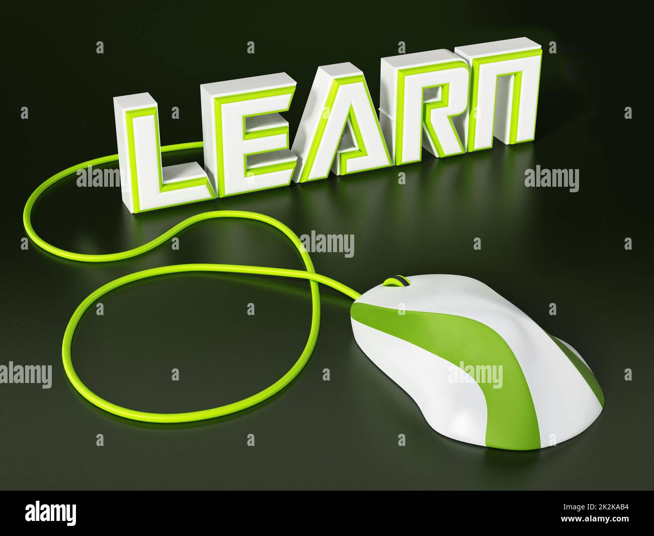 Cable mouse connected to learn text. 3D illustration Stock Photo - Alamy