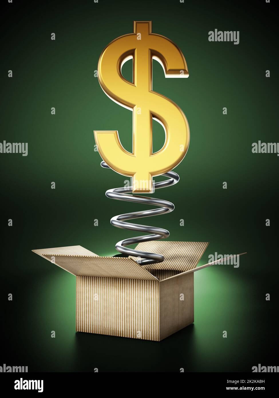 Gold dollar symbol popping out of the cardboard box. 3D illustration ...