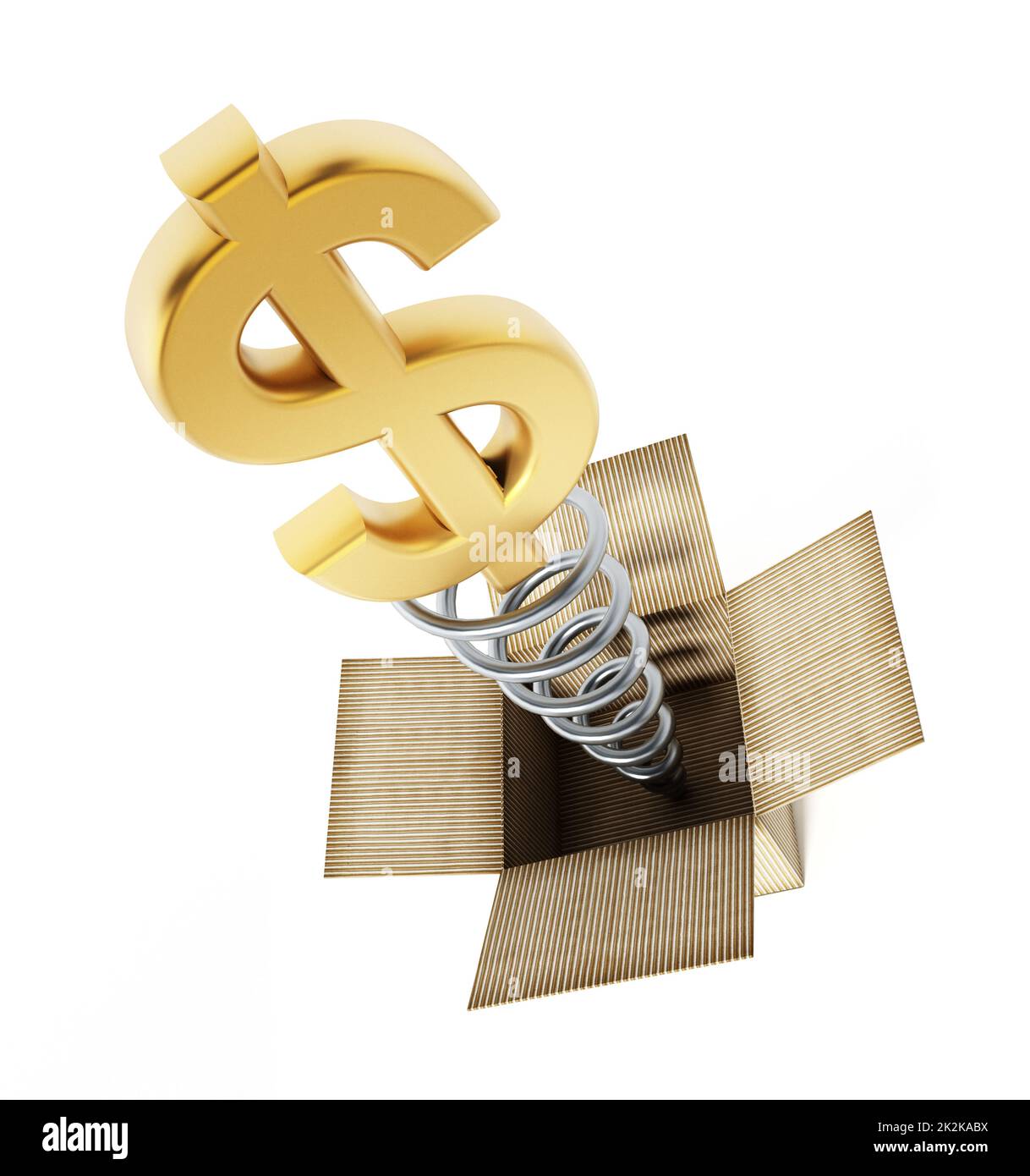 Gold dollar symbol popping out of the cardboard box. 3D illustration ...
