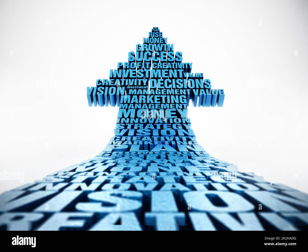 Rising arrow consisting of words. Business and success concept. 3D ...