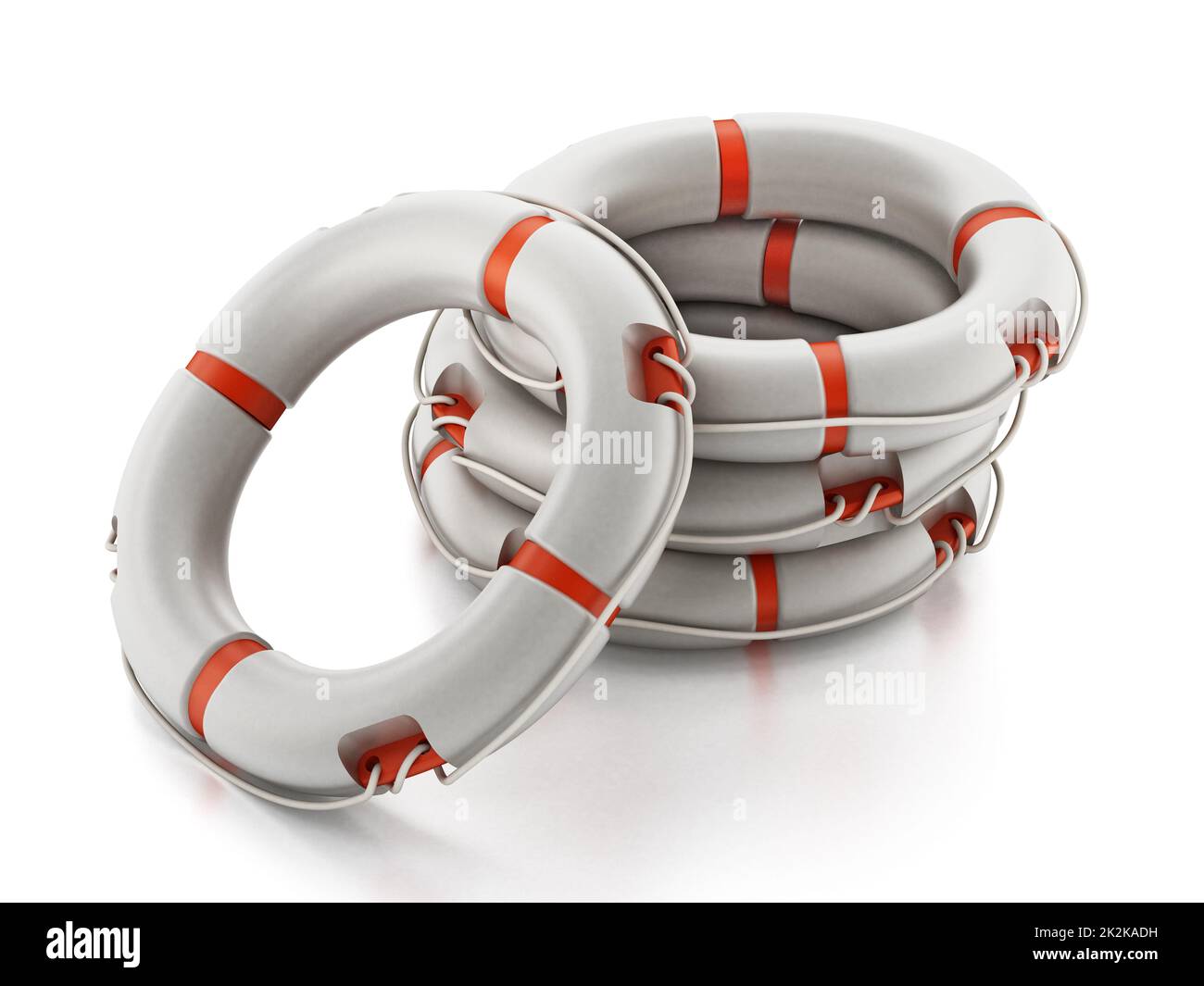 Stack of life buoys isolated on white background. 3D illustration Stock ...
