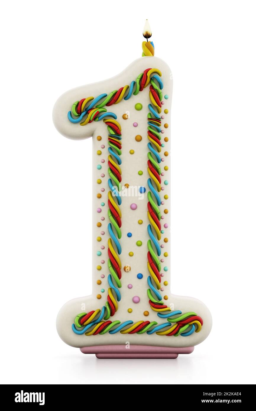 Number one lit candle isolated on white background. 3D illustration ...