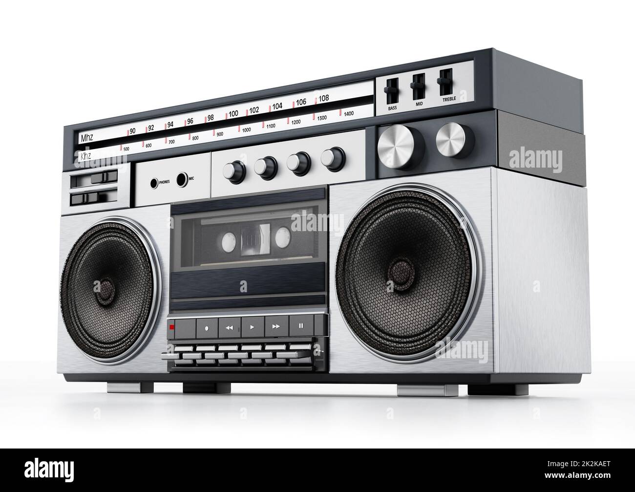 Vintage cassette player isolated on white background. 3D illustration ...
