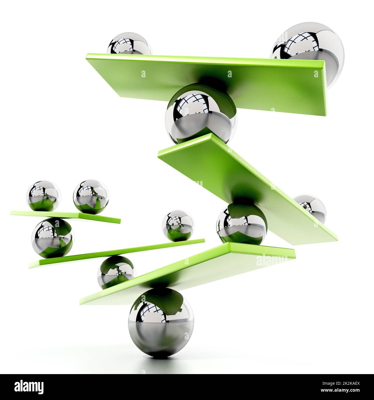 Balancing spheres standing in balance on seesaws. 3D illustration Stock ...