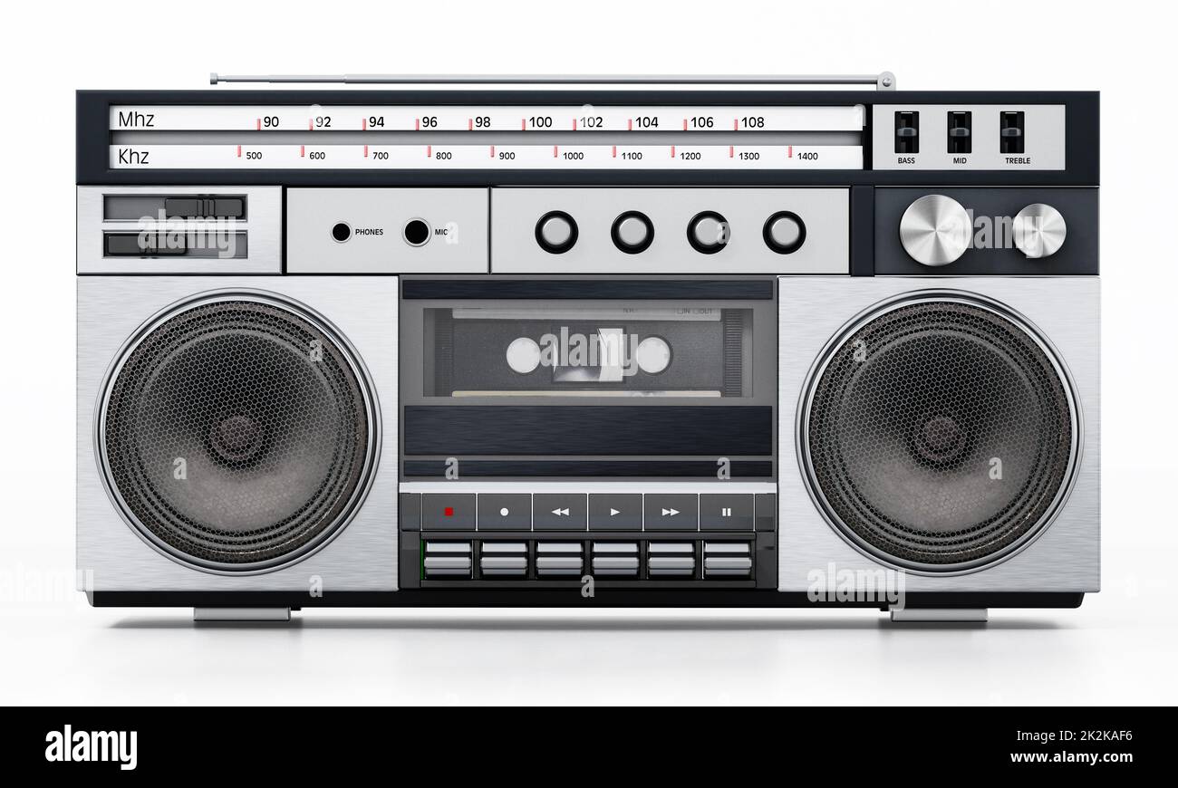 Vintage cassette player isolated on white background. 3D illustration ...