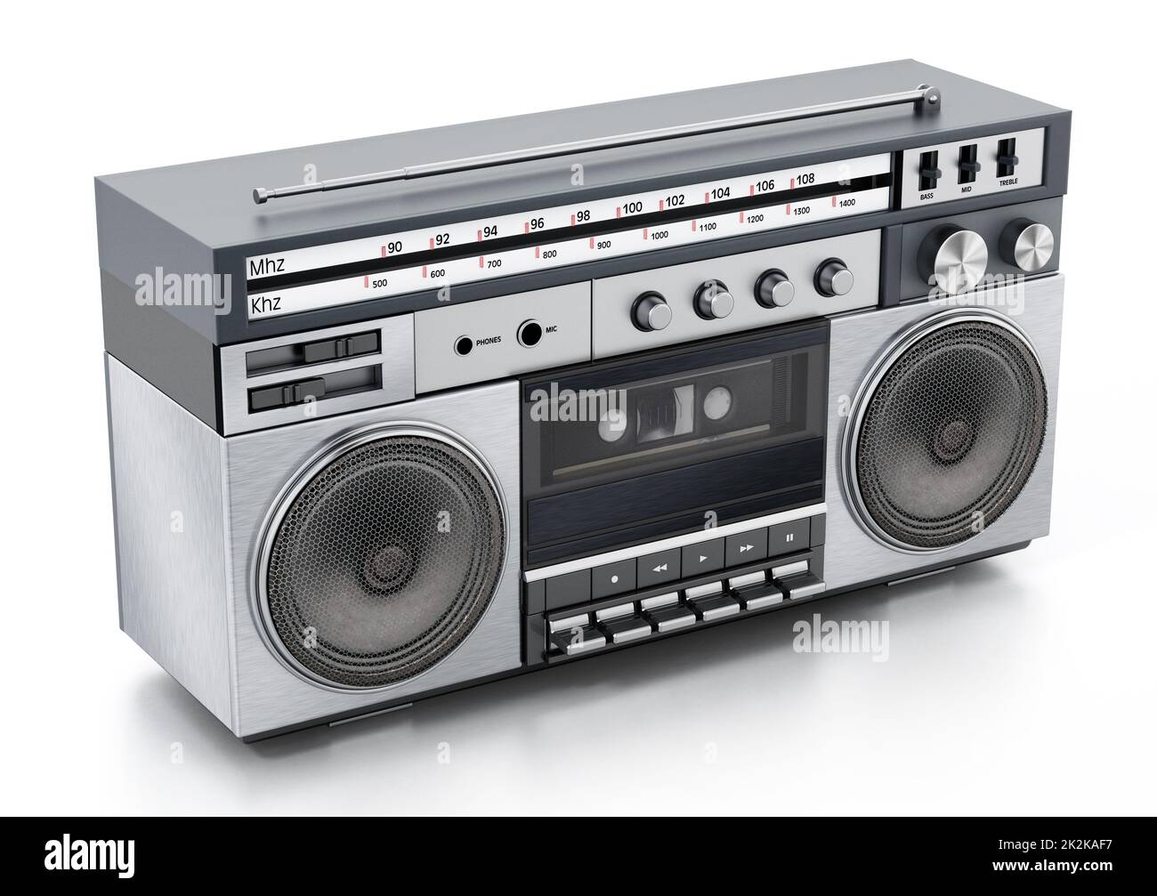 Vintage cassette player isolated on white background. 3D illustration ...