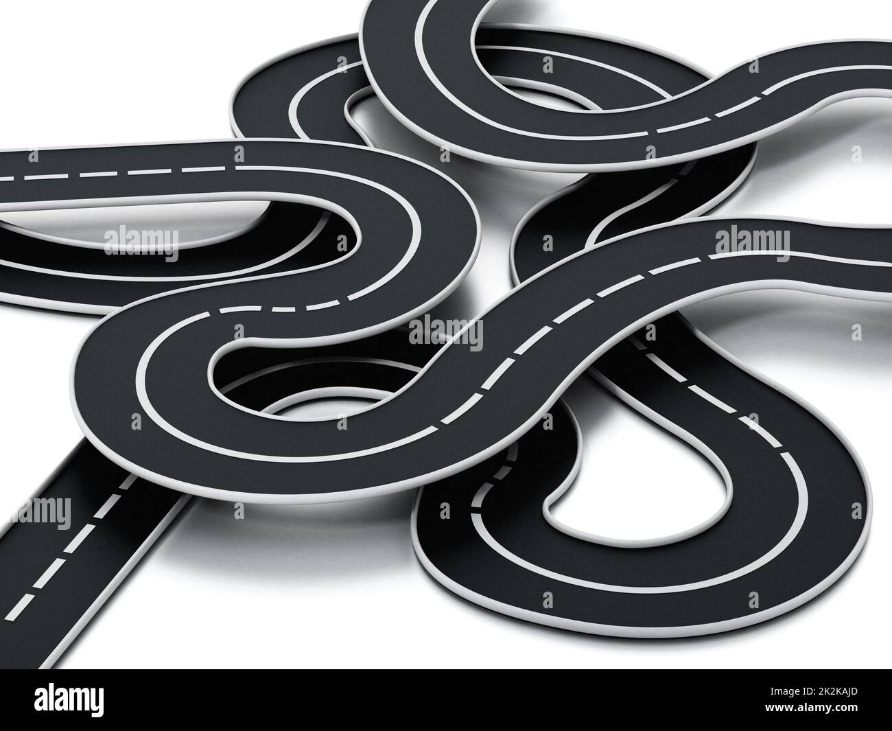 Tangled road isolated on white background. 3D illustration Stock Photo ...