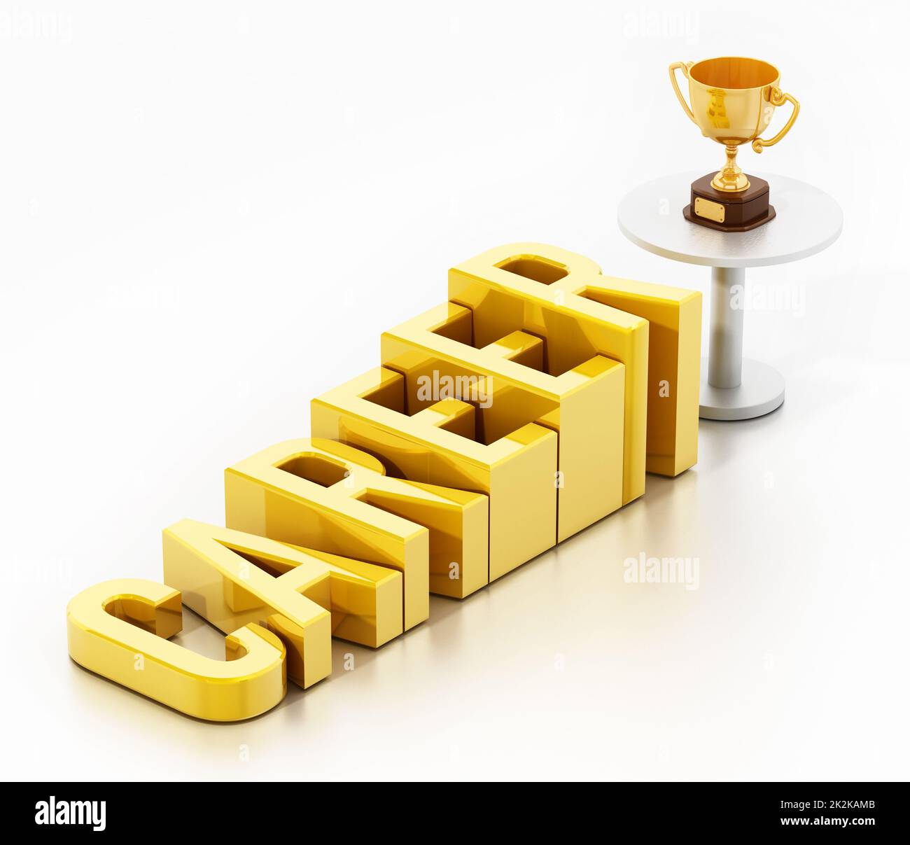 Career steps leading through the gold cup. 3D illustration Stock Photo ...