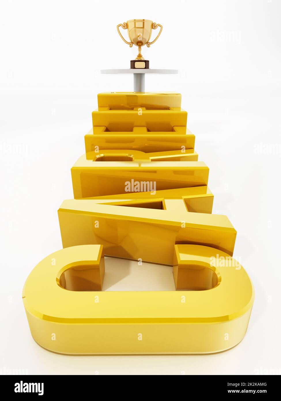 Career steps leading through the gold cup. 3D illustration Stock Photo ...