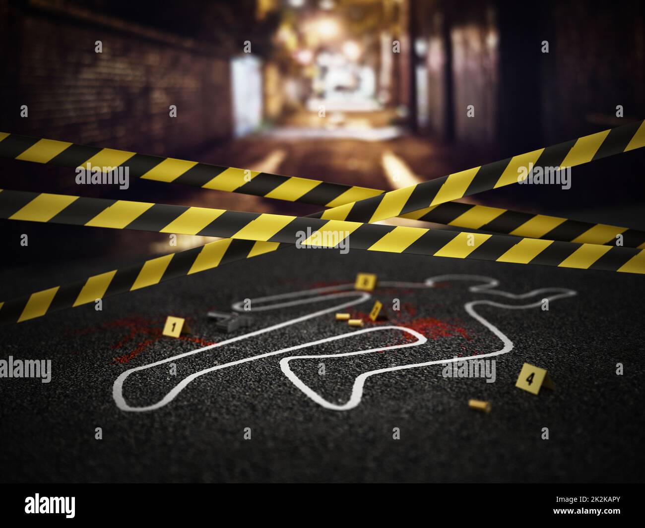 Crime scene of a murder case. 3D illustration Stock Photo - Alamy