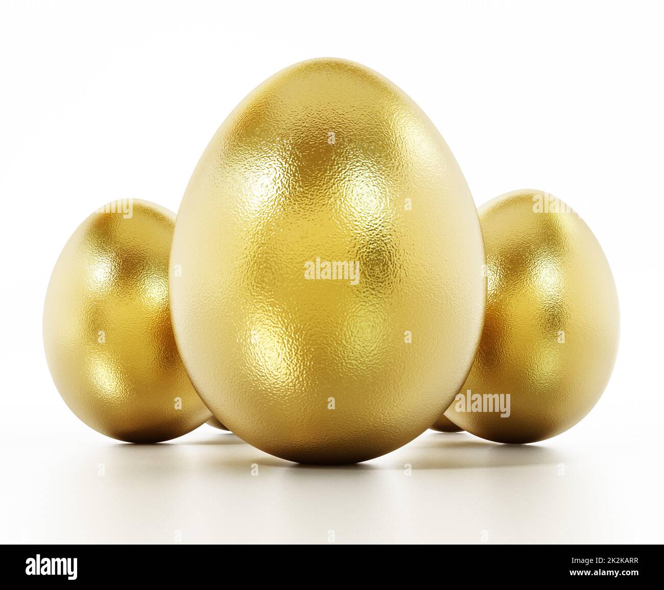 Shiny golden eggs isolated on white background. 3D illustration Stock ...