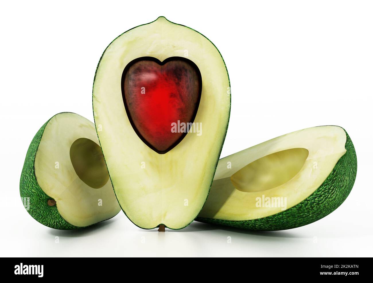Heart shaped avocados isolated on white background. 3D illustration ...