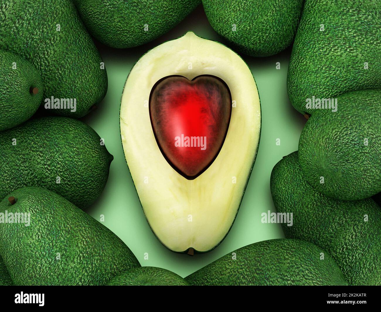 Heart shaped avocados isolated on white background. 3D illustration ...