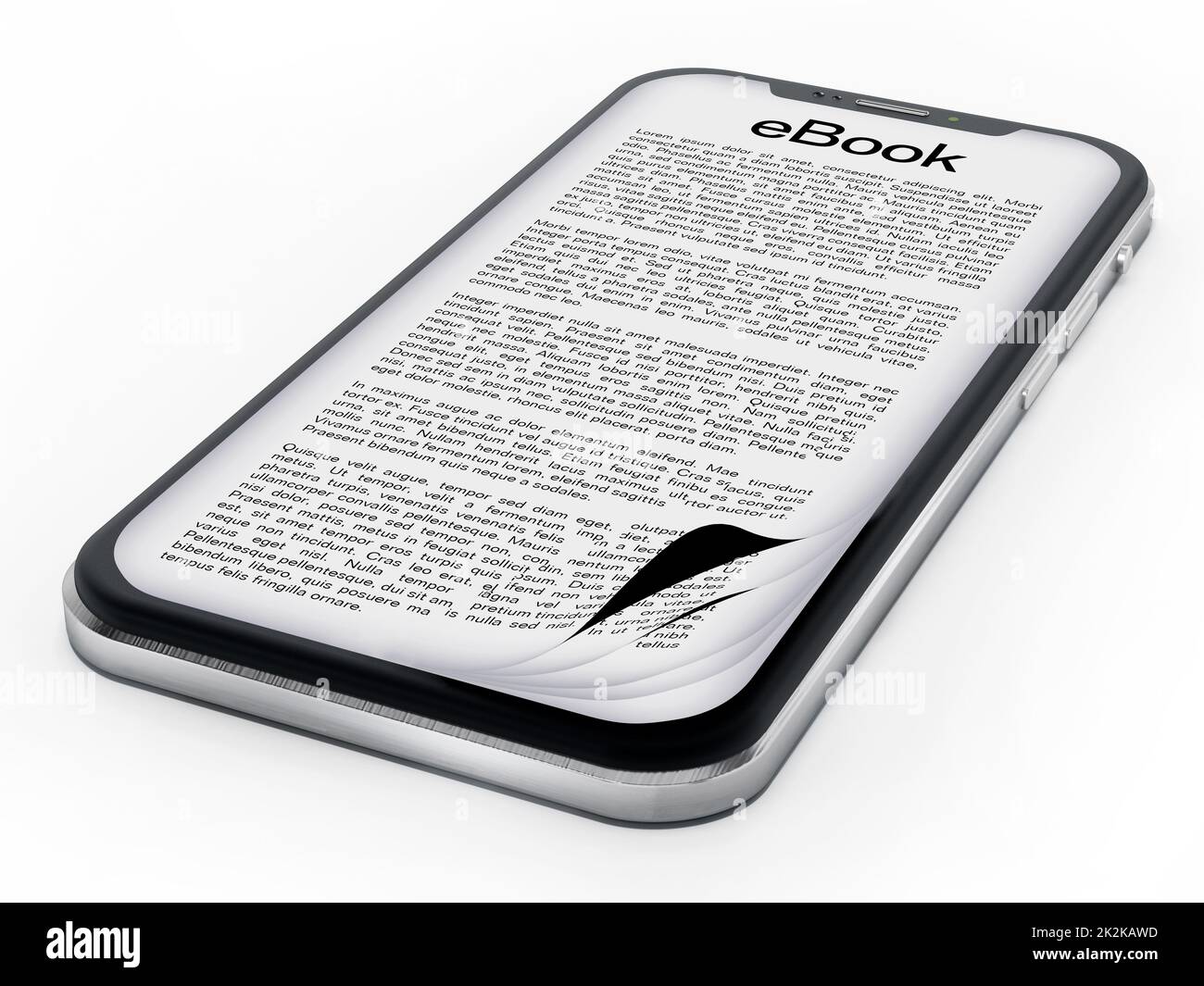 Book page on smartphone screen isolated on white background. 3D ...