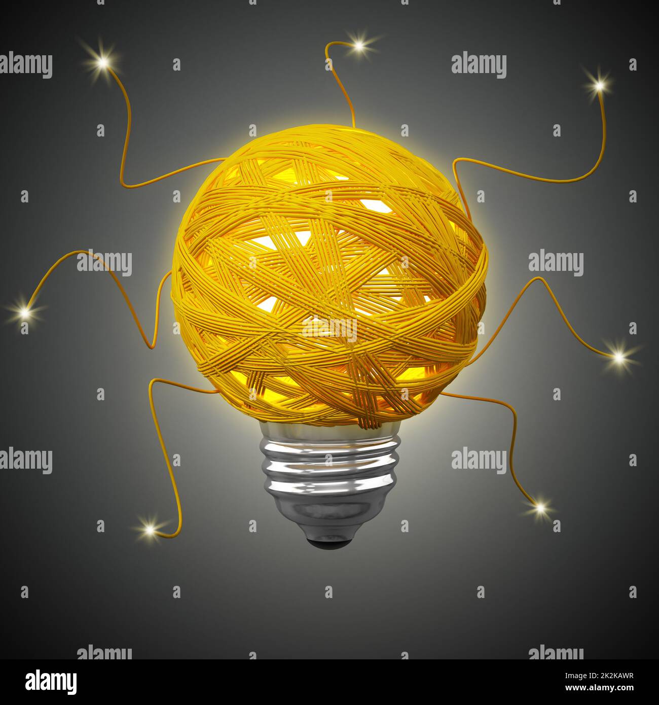 Tangled rope forming a lightbulb on blue background. 3D illustration ...
