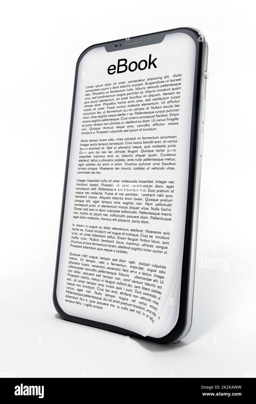 Book page on smartphone screen isolated on white background. 3D ...