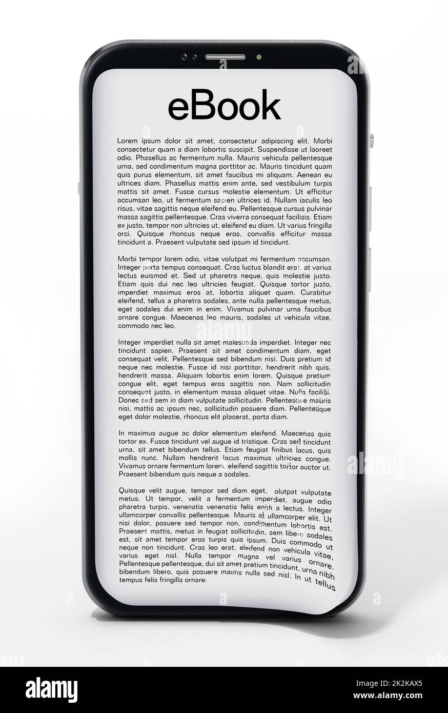 Book page on smartphone screen isolated on white background. 3D ...