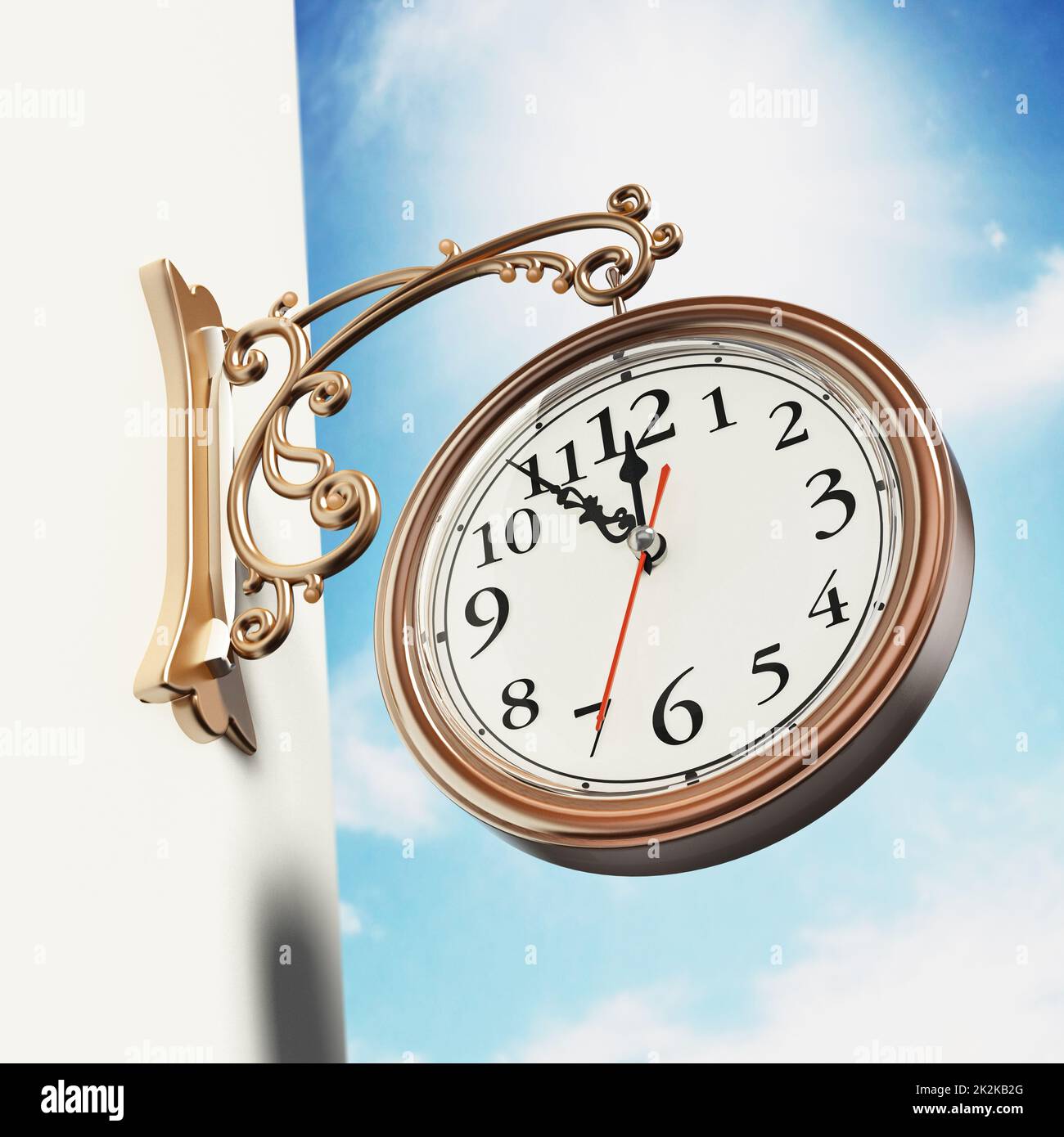 Vintage wall clock against blue sky. 3D illustration Stock Photo - Alamy