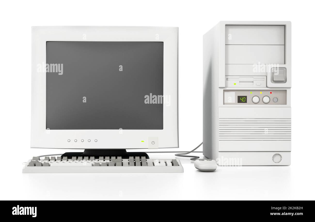 Generic vintage 90's style computer isolated on white. 3D illustration ...
