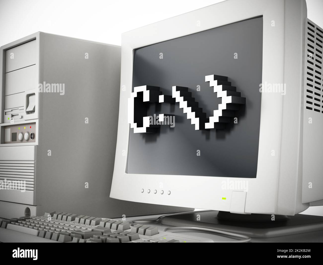 Generic vintage 90's style computer isolated on white. 3D illustration ...