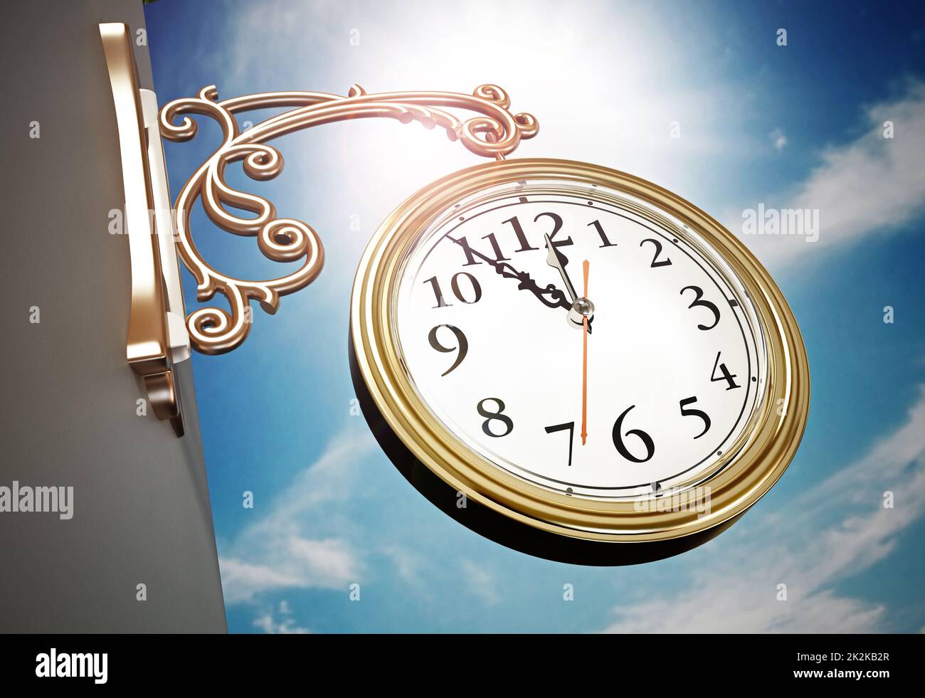 Vintage wall clock against blue sky. 3D illustration Stock Photo - Alamy