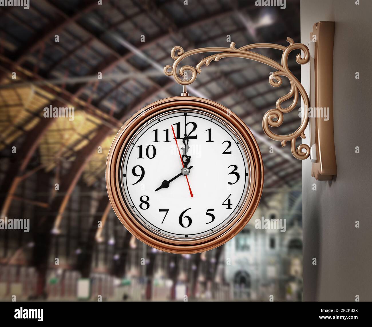 Vintage wall clock on the train station. 3D illustration Stock Photo - Alamy