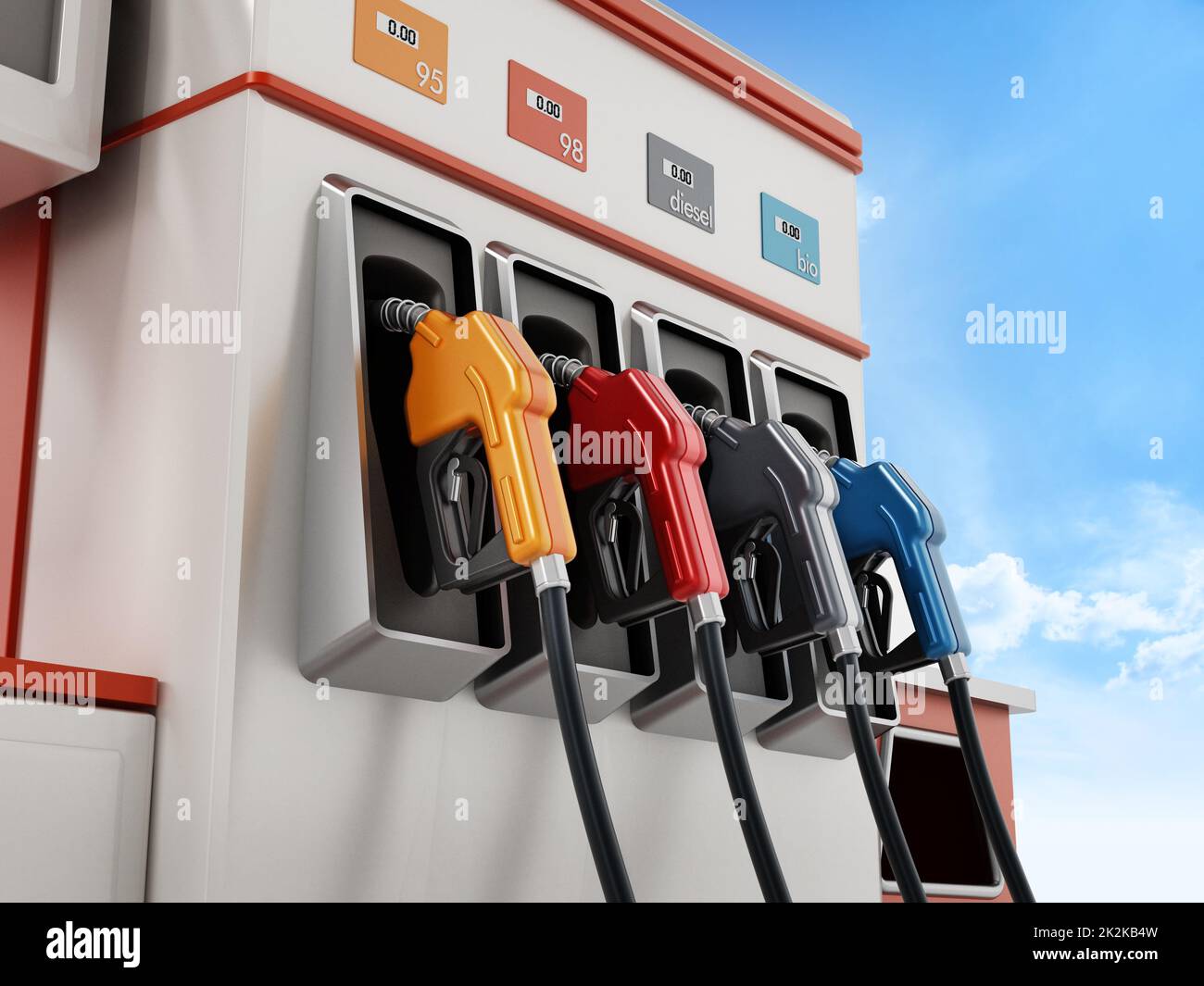 Modern fuel pump on blue sky background. 3D illustration Stock Photo ...