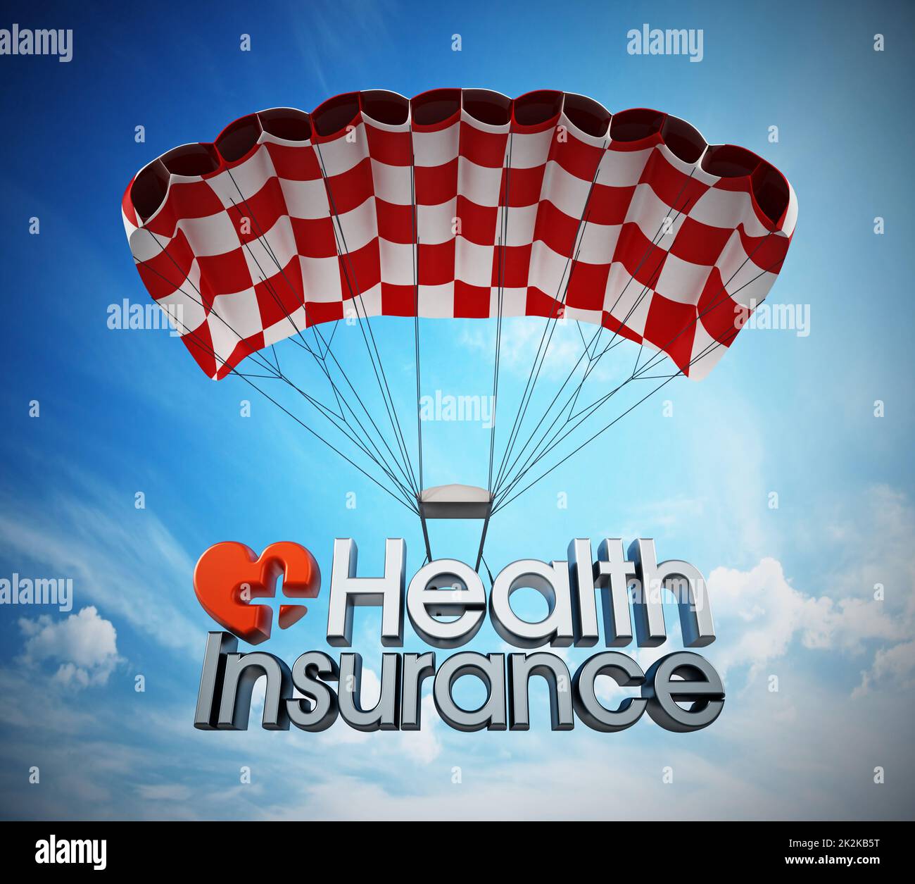 Health insurance text landing with a parachute. 3D illustration Stock ...