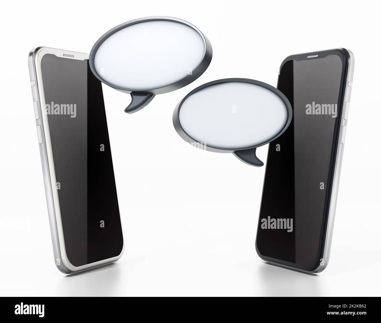 Smartphones communicating each other with blank speech balloons. 3D ...