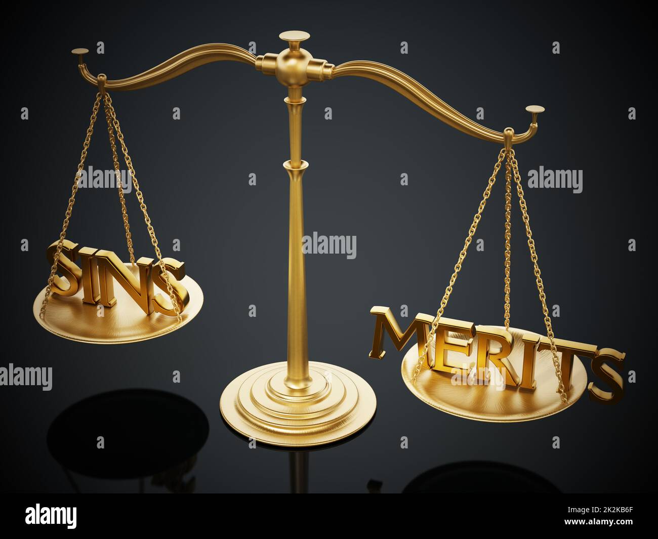 Balanced scale with sins and merits on two sides. 3D illustration Stock ...