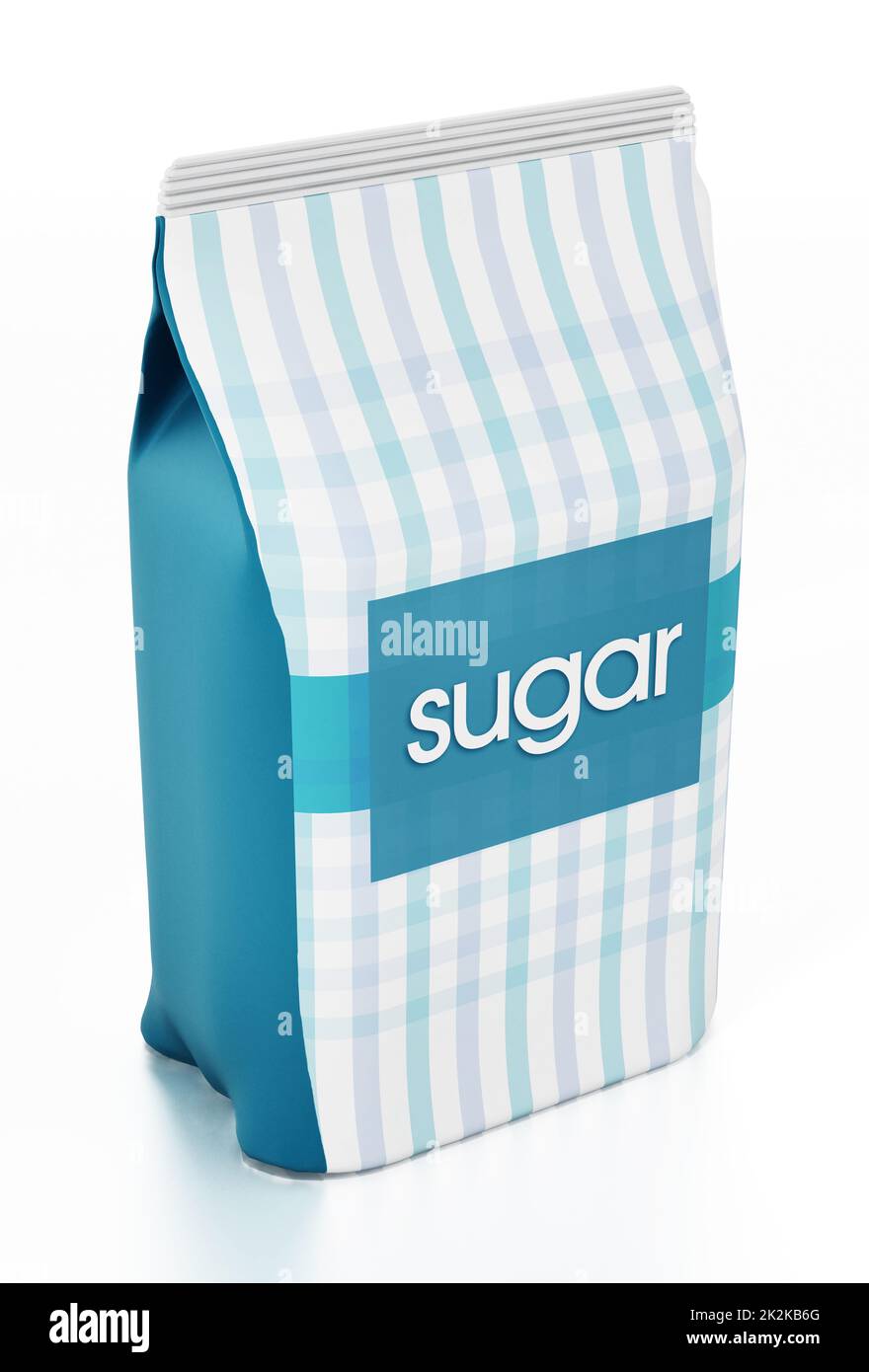 Granulated sugar package isolated on white background. 3D illustration ...
