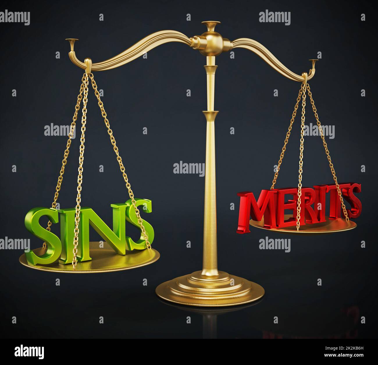 Balanced scale with sins and merits on two sides. 3D illustration Stock ...