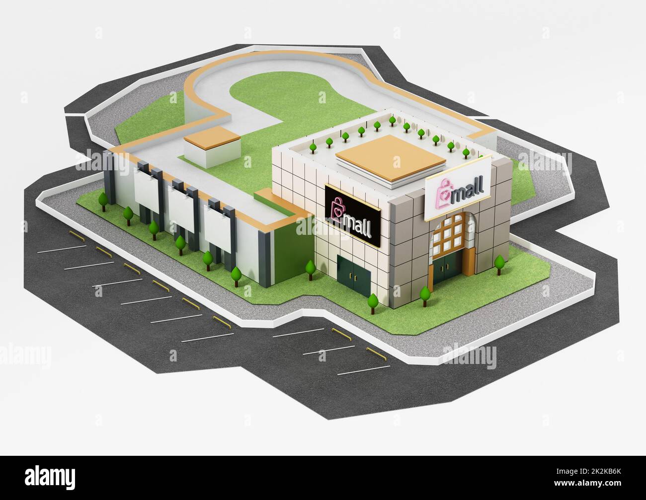 Generic shopping mall building isolated on white background. 3D ...