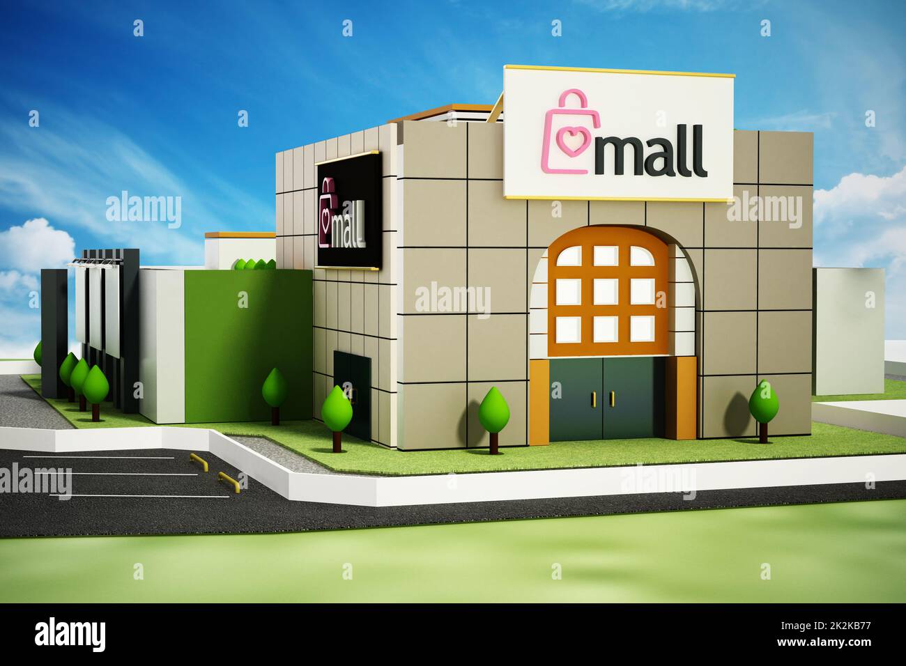 Generic shopping mall building against blue sky. 3D illustration Stock ...