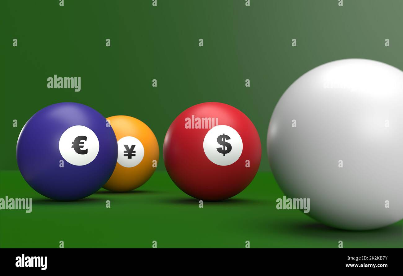 currency on billiard balls rendering Stock Photo - Alamy