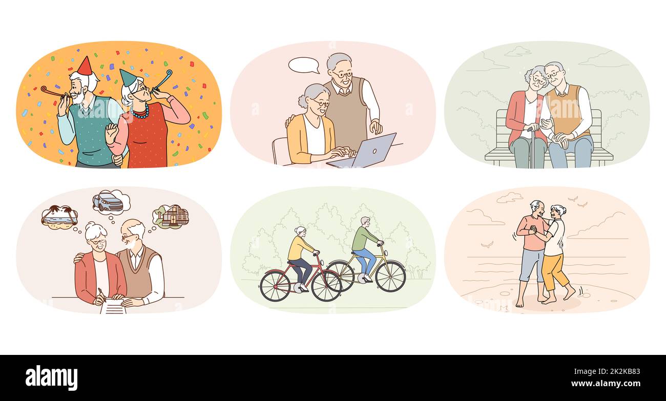 Set of active happy old people enjoy maturity Stock Photo - Alamy