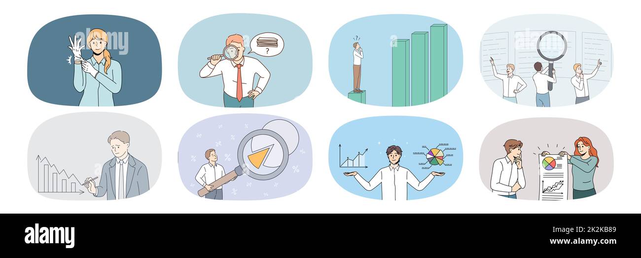 Set of diverse people work with diagrams and charts Stock Photo - Alamy